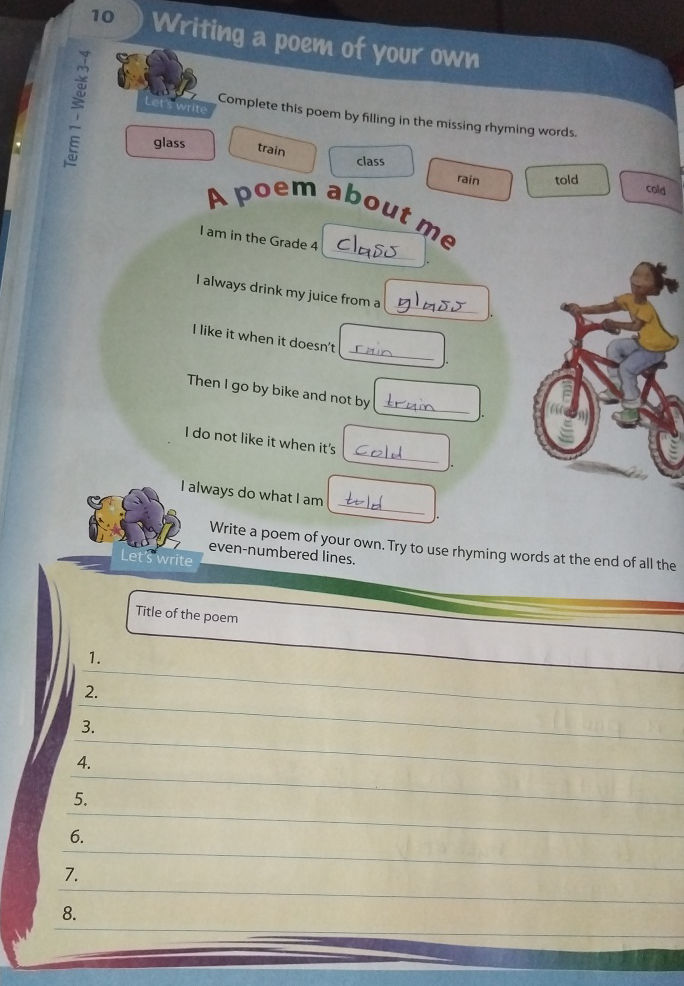 Complete this poem by filling in the missing | StudyX