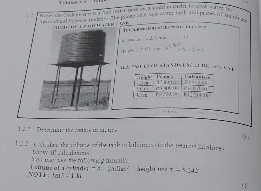 121 Determine the radius in metres 122 | StudyX
