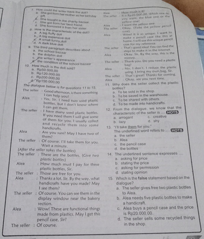 7. How could the writer have the doll? a. | StudyX