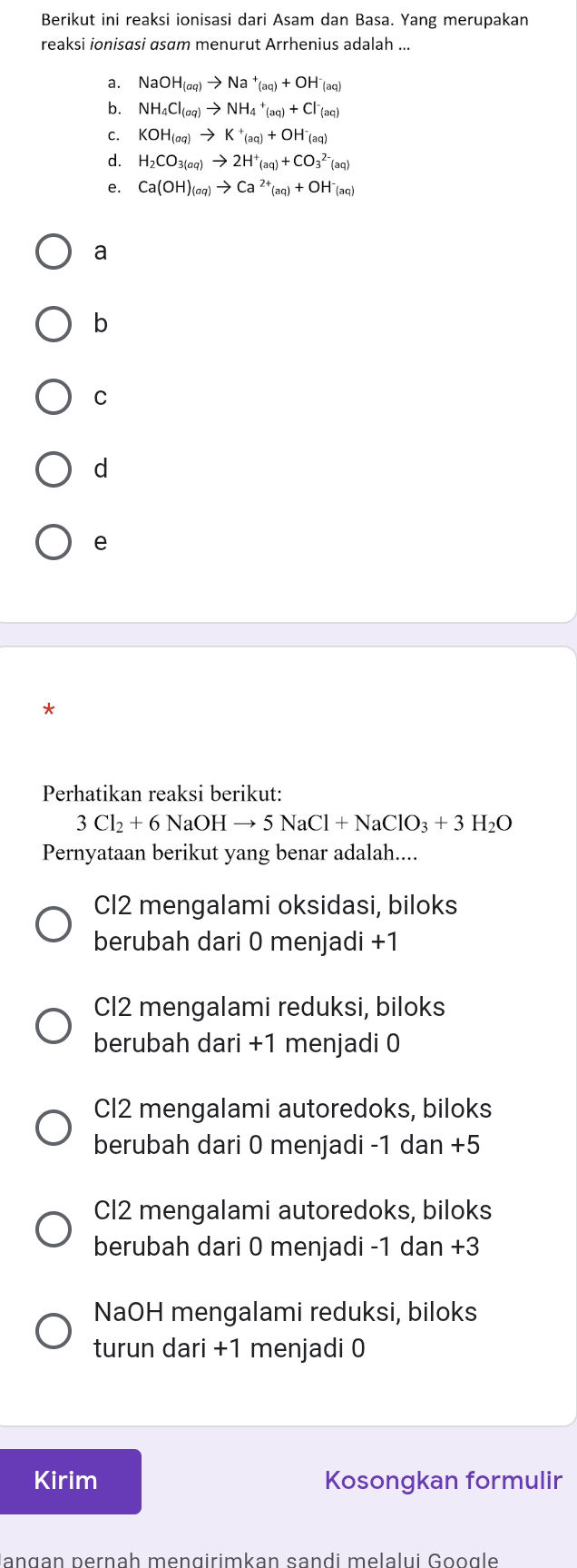 Berikut ini reaksi ionisasi dari Asam dan | StudyX