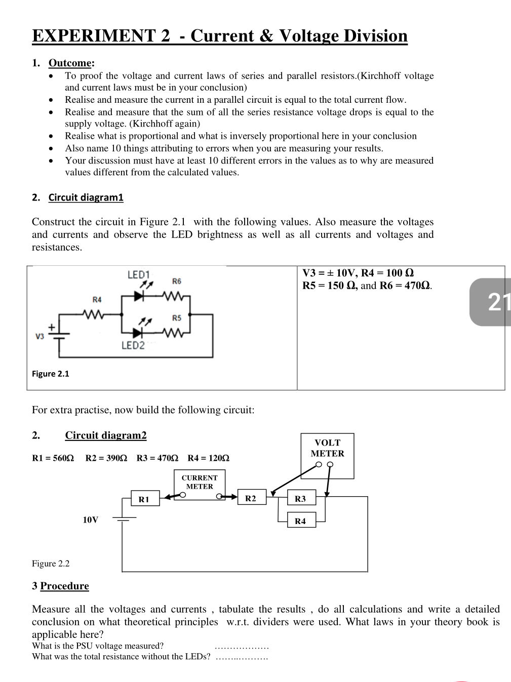 EXPERIMENT 2 - Current Voltage Division 1