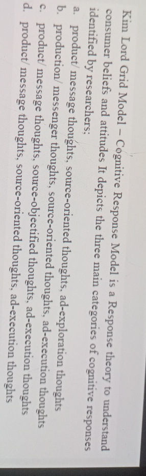 Kim Lord Grid Model - Cognitive Response | StudyX
