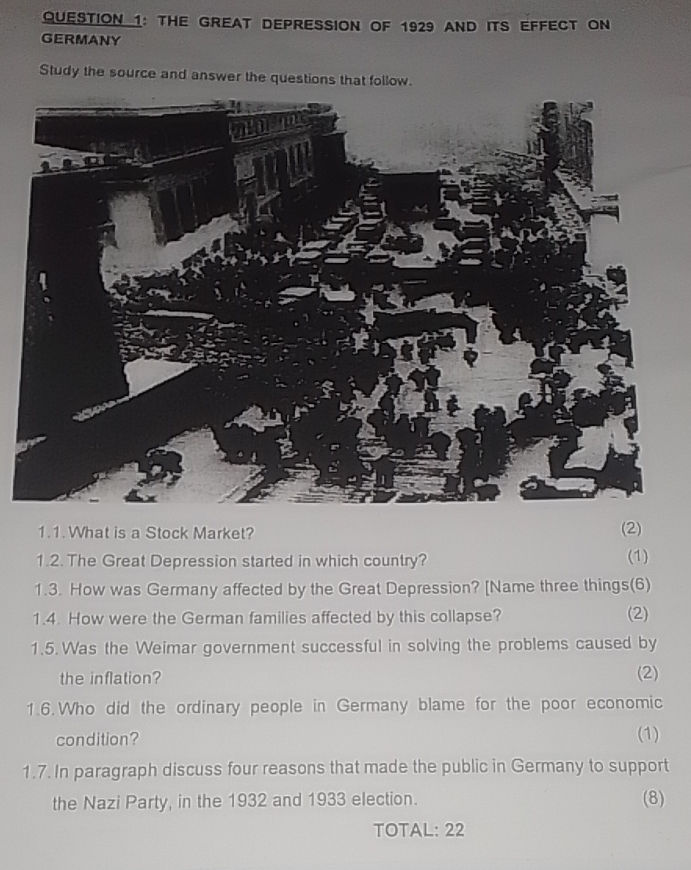 QUESTION 1: THE GREAT DEPRESSION OF 1929 AND | StudyX