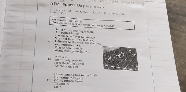 After Sports Day by John Foster This poem is | StudyX