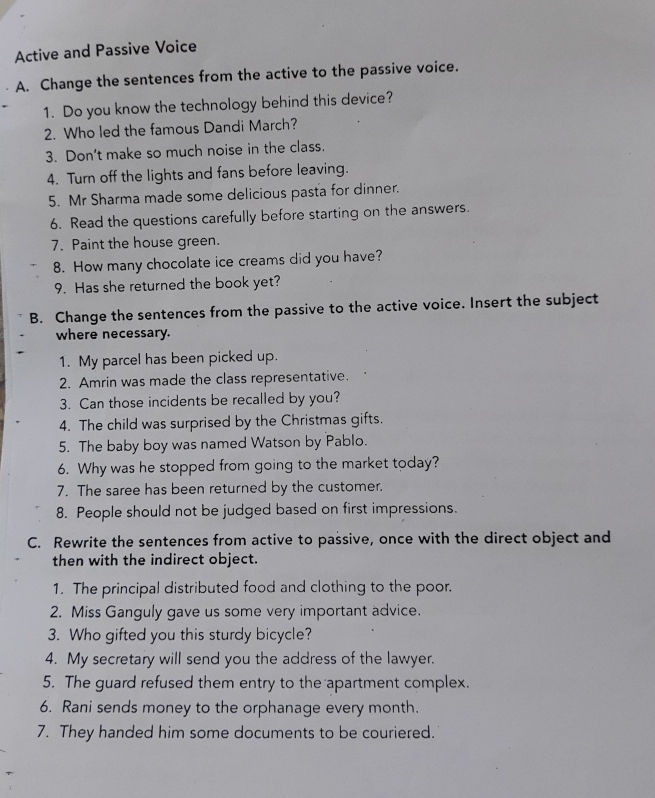 Active and Passive Voice A Change the | StudyX