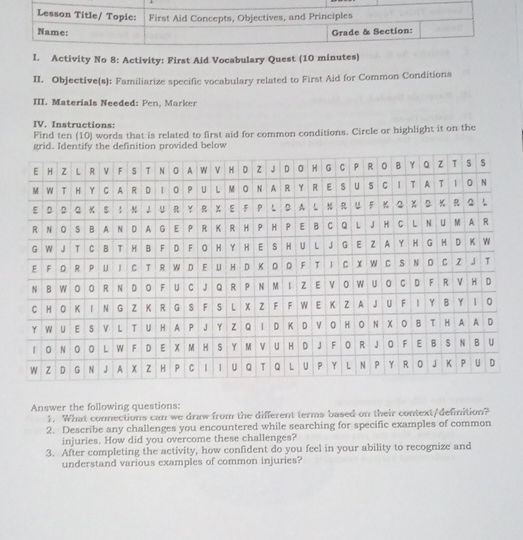Lesson Title/ Topic First Aid Concepts | StudyX