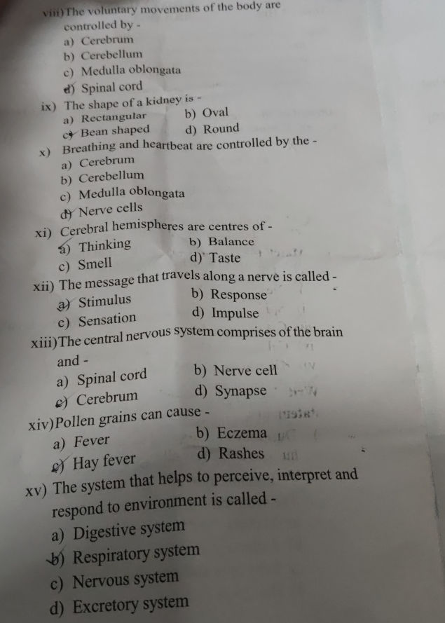 viii) The voluntary movements of the body | StudyX