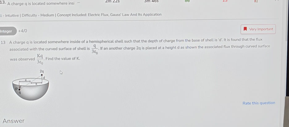 13 A charge q is located somewhere inside of