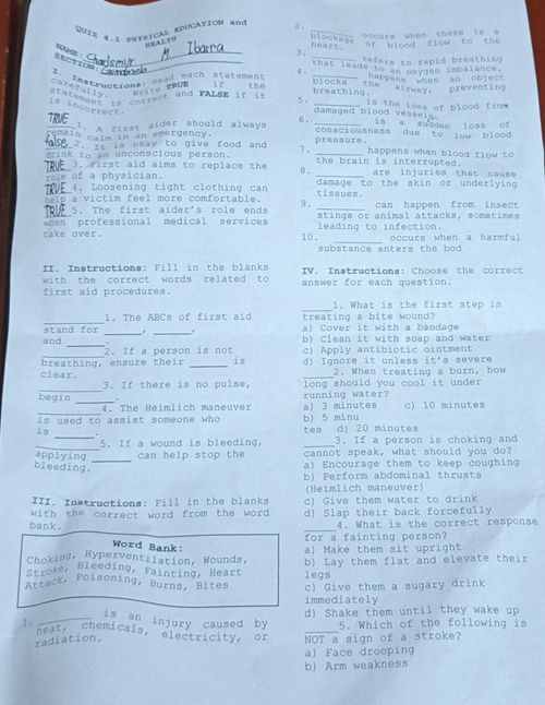 I. Instructions: Read each statement | StudyX