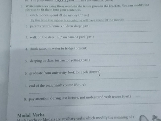 1. Write sentences using these words in the | StudyX