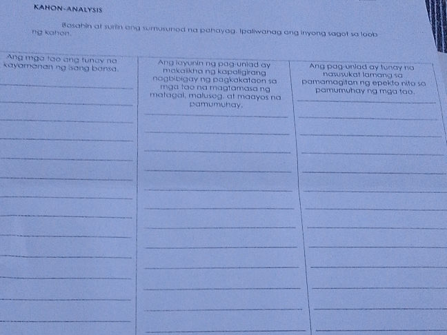KAHON-ANALYSIS Basahin at suriin ang | StudyX