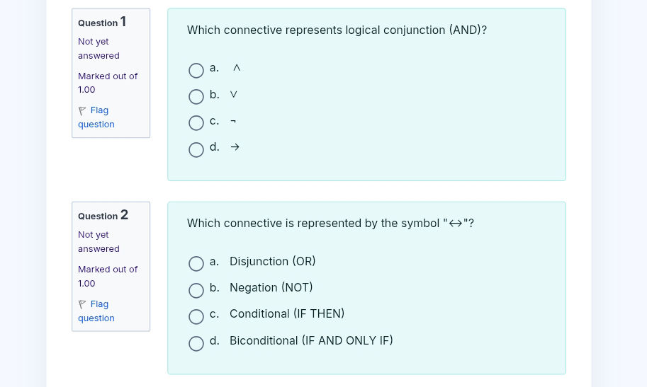 Question 1 Which connective represents | StudyX