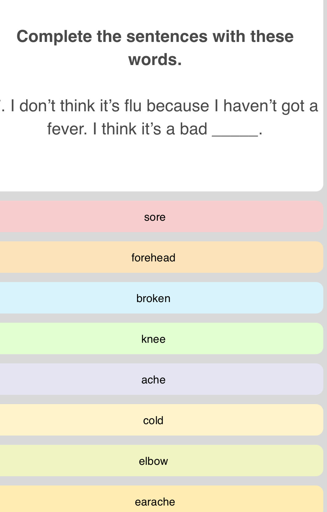 Complete the sentences with these words I | StudyX