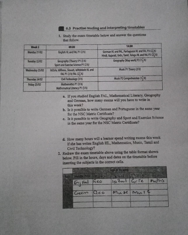 1 Study the exam timetable below and answer | StudyX