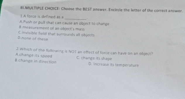 IIIMULTIPLE CHOICE Choose the BEST answer | StudyX