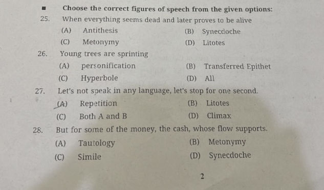 Choose the correct figures of speech from | StudyX