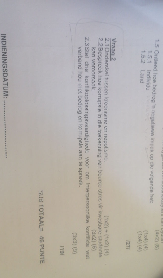 1.5 Ontleed hoe bedrog ' $n$ negatiewe impak | StudyX