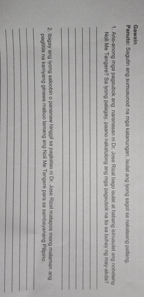 Gawain Panuto: Sagutin ang sumusunod na mga | StudyX