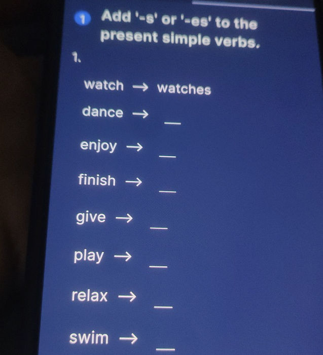 Add '-s' or '-es' to the present simple