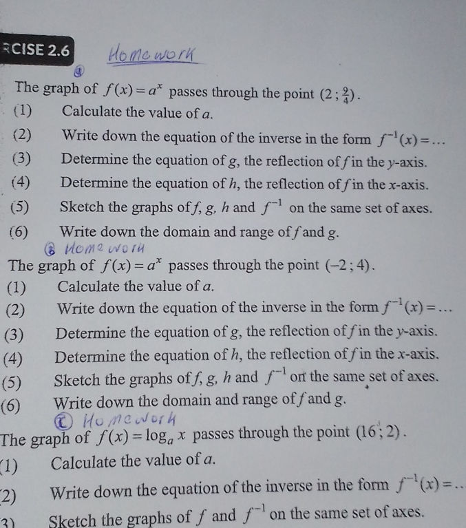The graph of \(f(x) = a^x\) passes through | StudyX