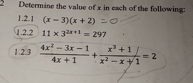 Determine the value of x in each of the