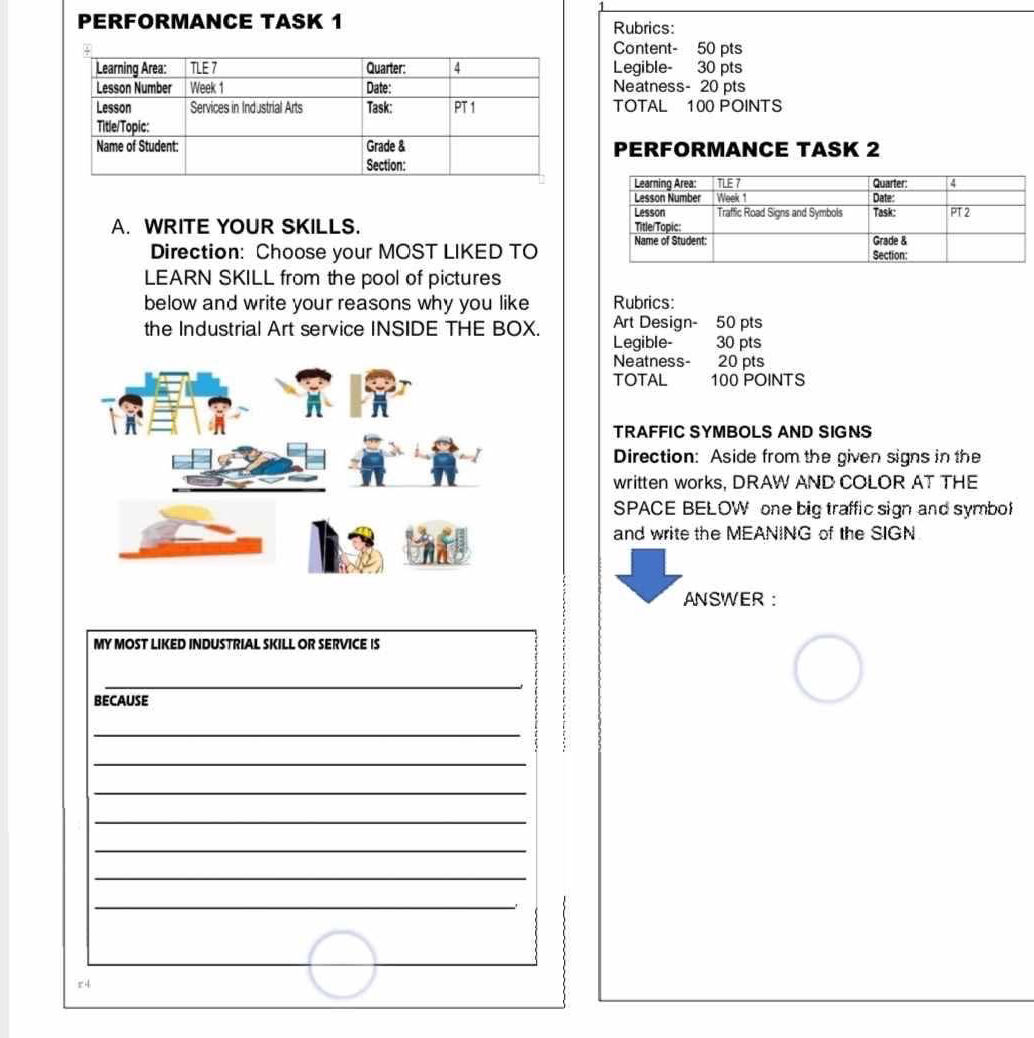 PERFORMANCE TASK 1 Learning Area: TLE 7 | StudyX