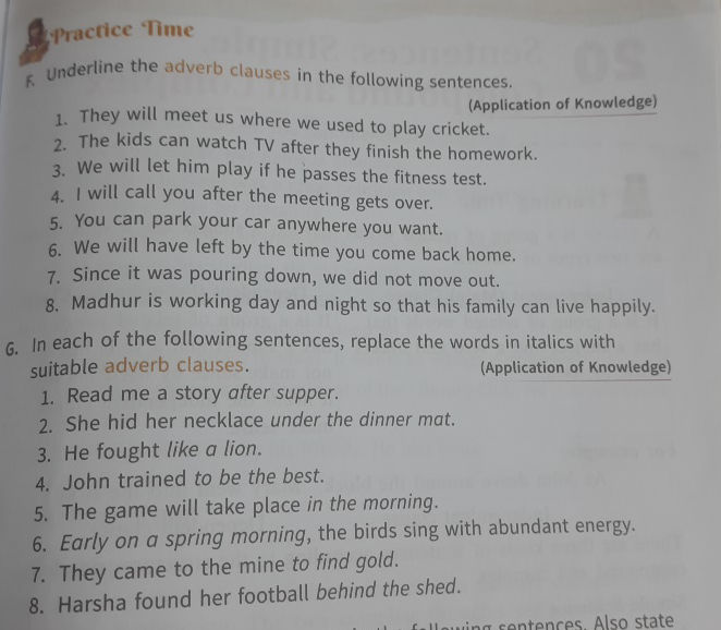 F Underline the adverb clauses in the | StudyX