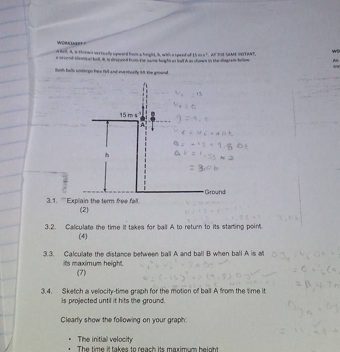 WORKSHEET A ball, A, is thrown vertically | StudyX