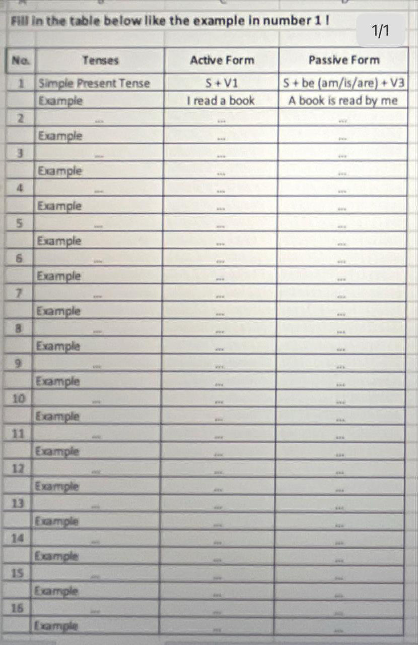 Fill in the table below like the example in | StudyX