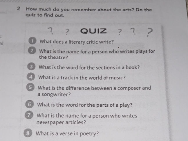 2 How much do you remember about the arts? | StudyX