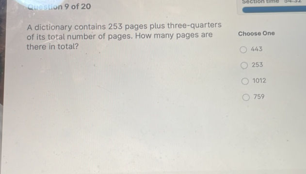 Question 9 of 20 A dictionary contains 253