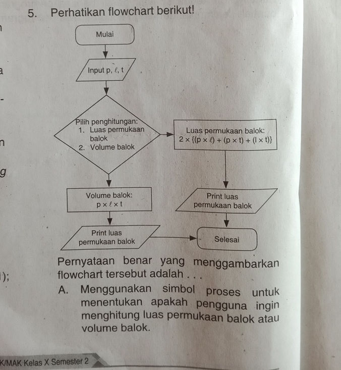 5. Perhatikan flowchart berikut! Pernyataan | StudyX