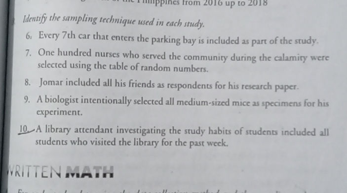 Identify the sampling technique used in each | StudyX