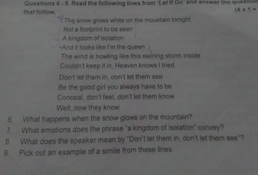 Questions 6 - 9. Read the following lines | StudyX