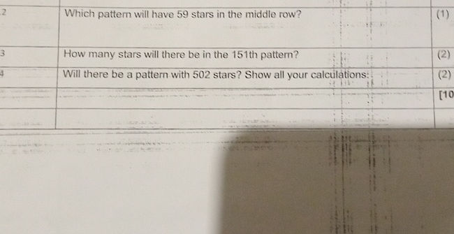 2. Which pattern will have 59 stars in the | StudyX