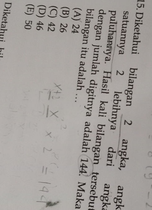 Diketahui bilangan 2 angka, angka satuannya | StudyX