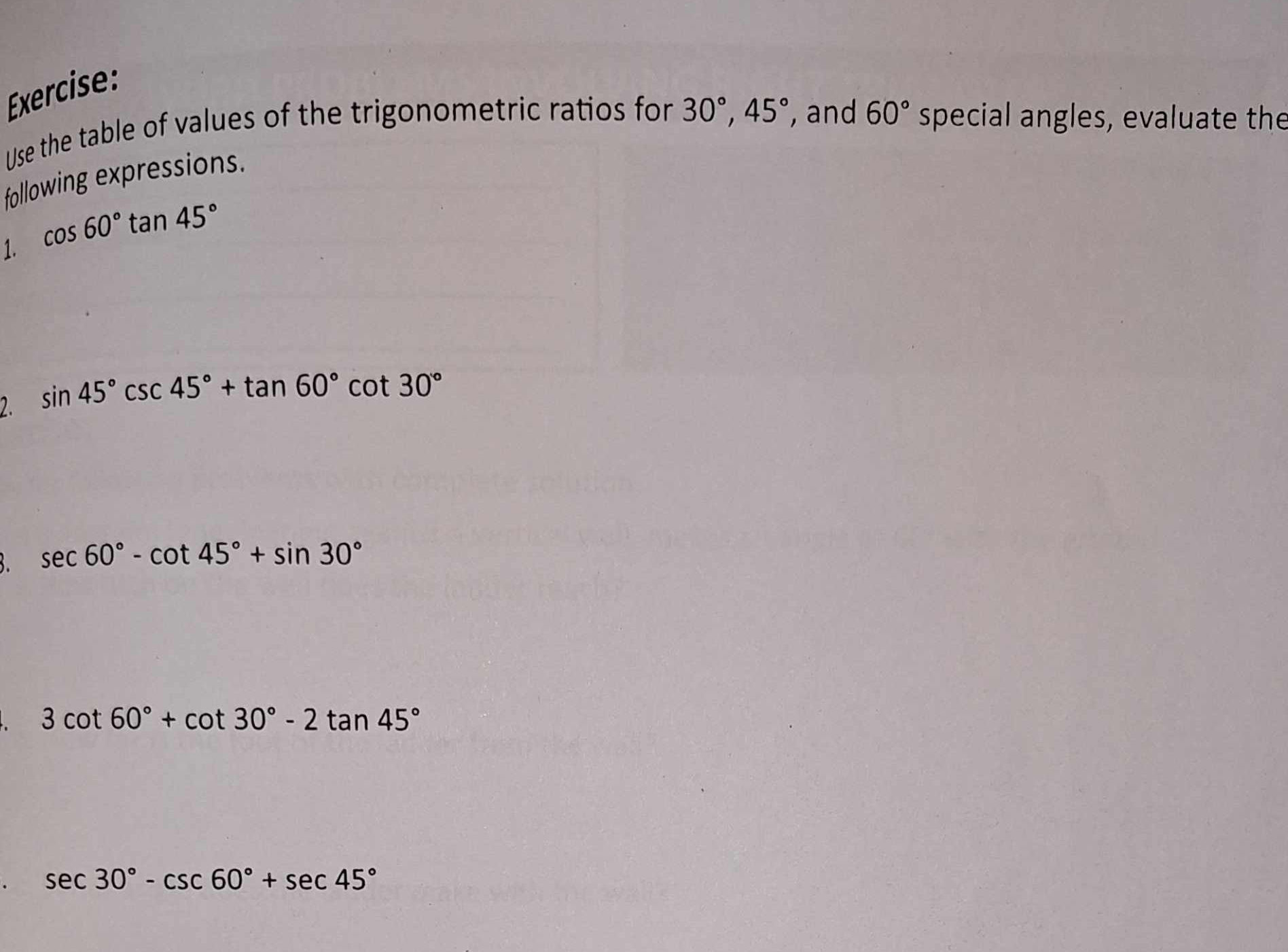 Exercise Use the table of values of the | StudyX