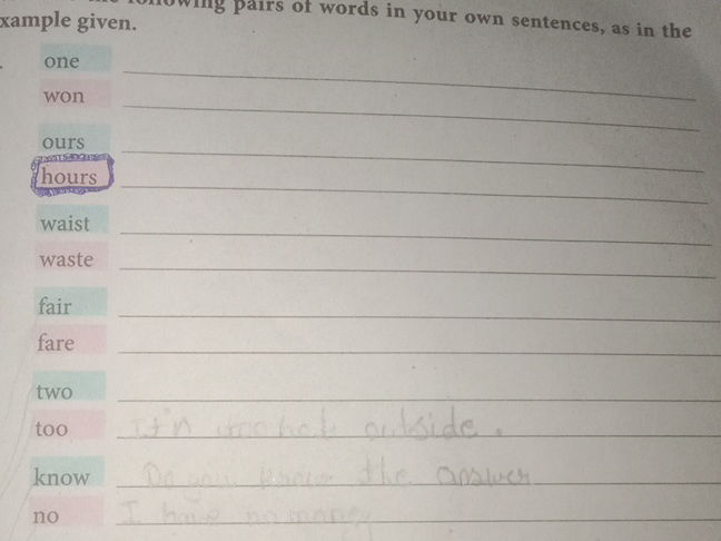 Use the following pairs of words in your own | StudyX