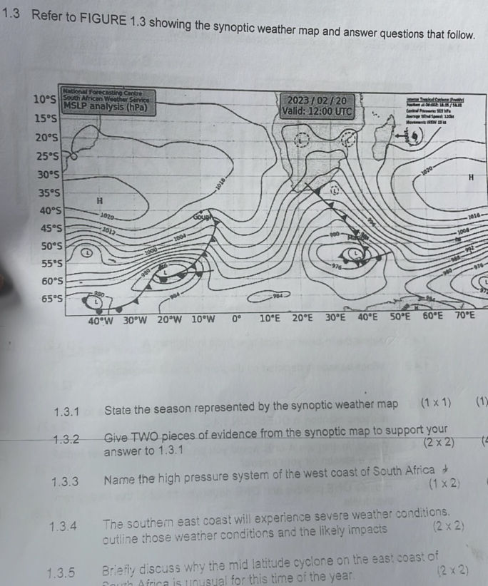 1.3 Refer to FIGURE 1.3 showing the synoptic | StudyX