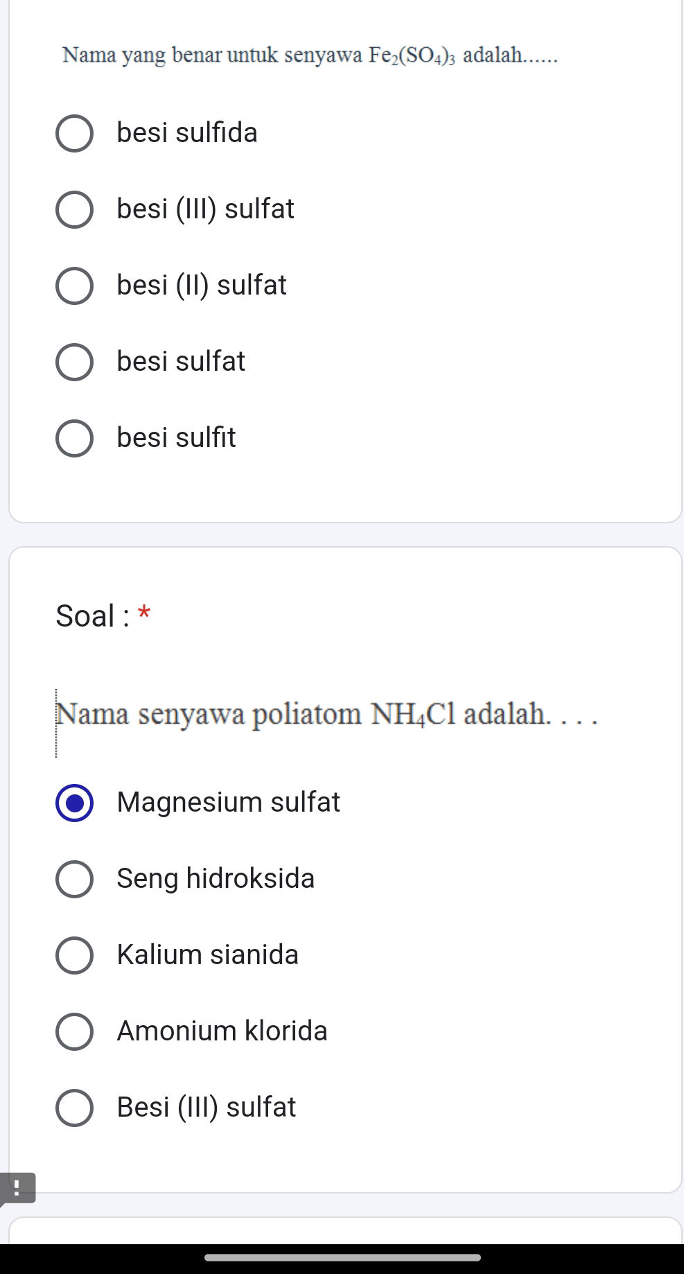 Nama yang benar untuk senyawa Fe2(SO4)3 | StudyX