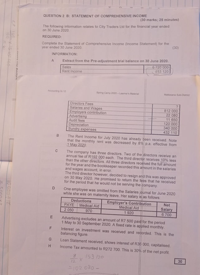 QUESTION 2 B STATEMENT OF COMPREHENSIVE | StudyX