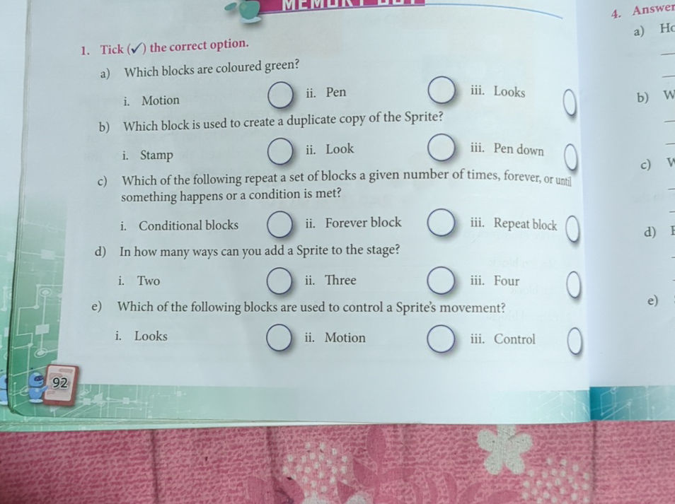 1 Tick () the correct option a) Which blocks | StudyX