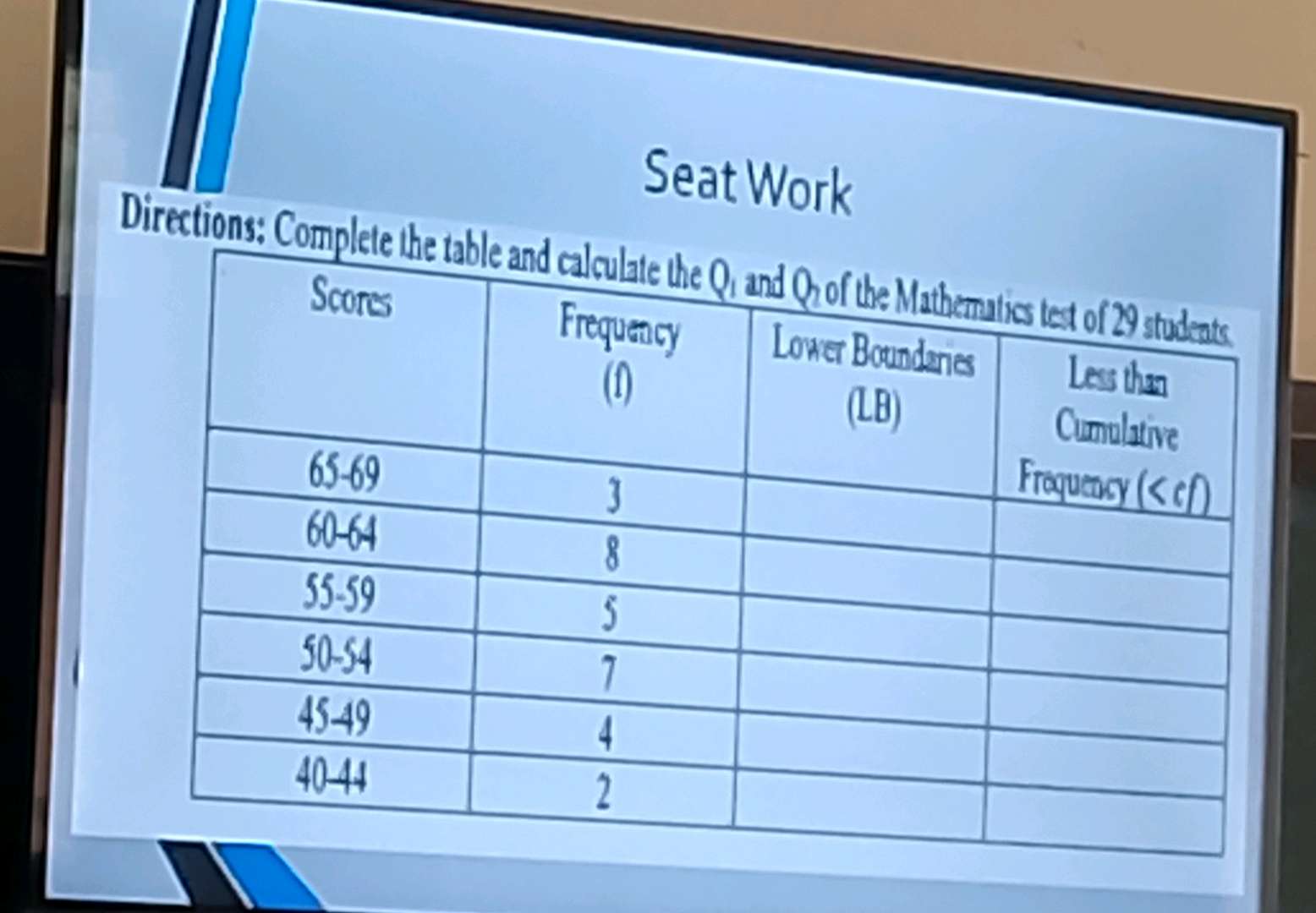 Directions: Complete the table and calculate | StudyX