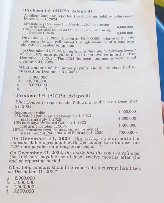 Problem 1-5 (AICPA Adapted) Achilles Company | StudyX