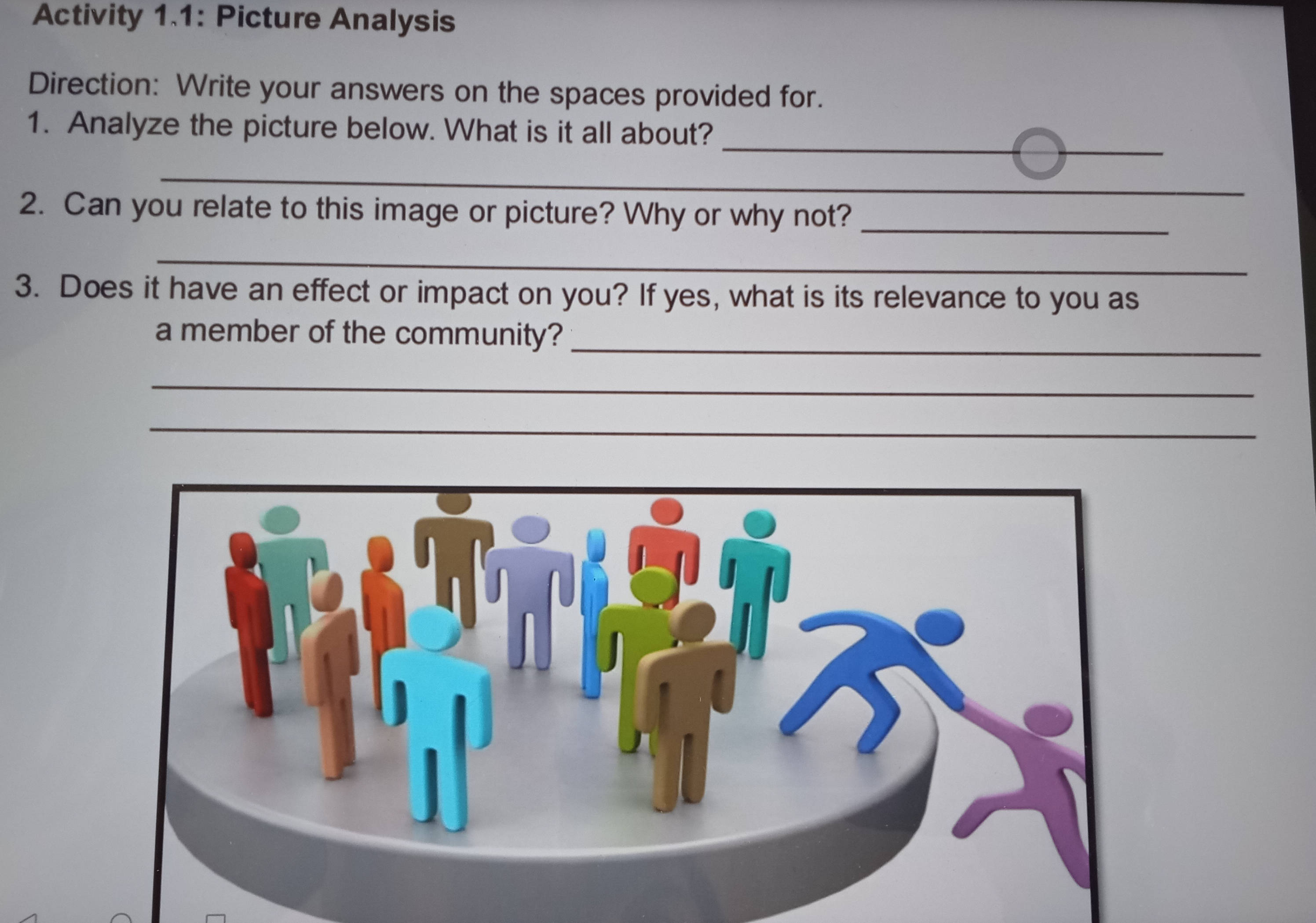 Activity 1.1: Picture Analysis Direction: | StudyX