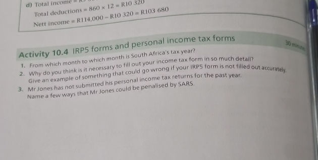 Activity 104 IRP5 forms and personal income | StudyX