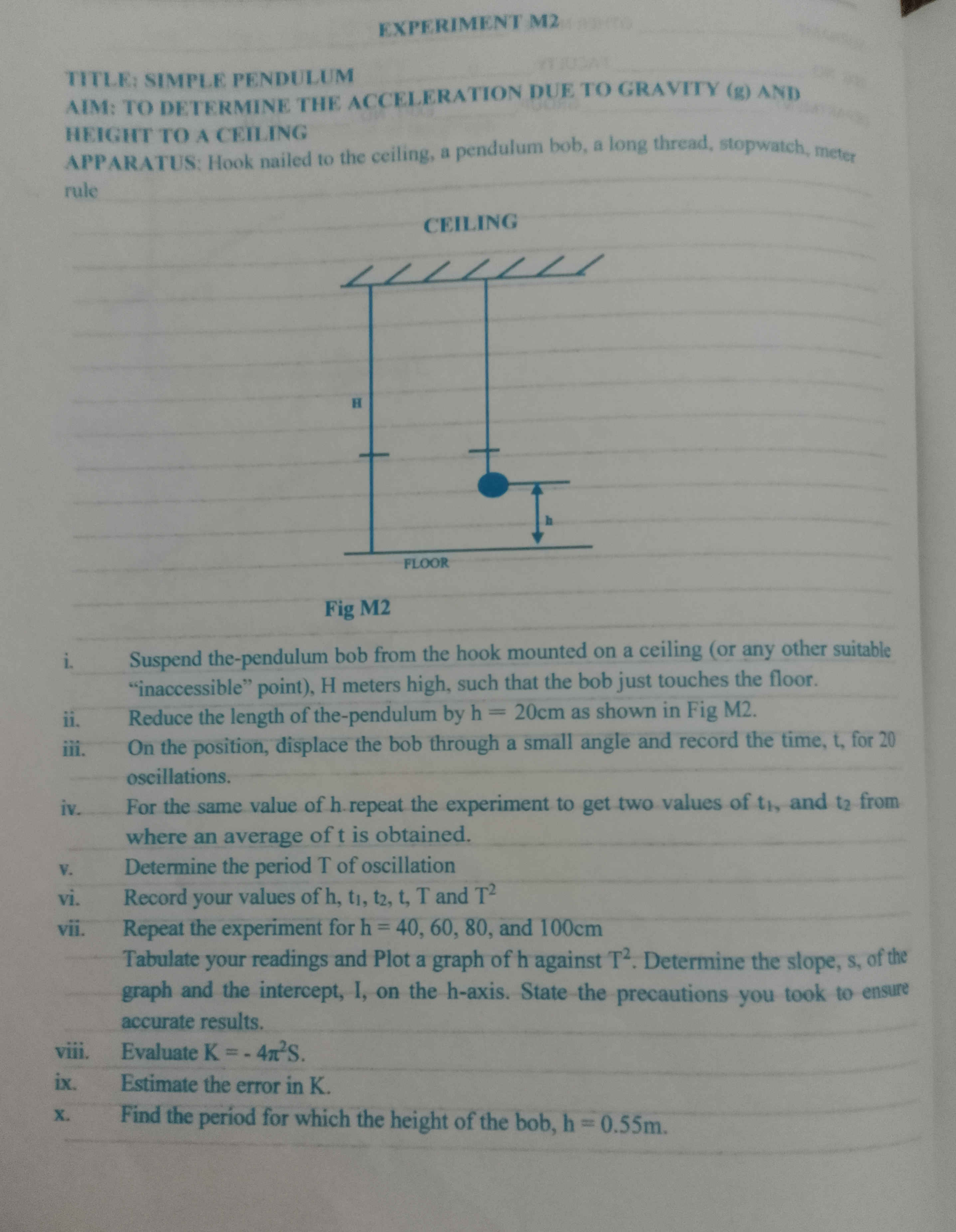 TITLE SIMPLE PENDULUM EXPERIMENT M2 AIM TO | StudyX
