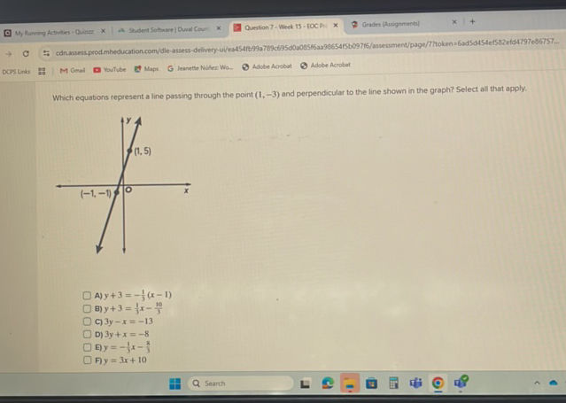 Which equations represent a line passing | StudyX