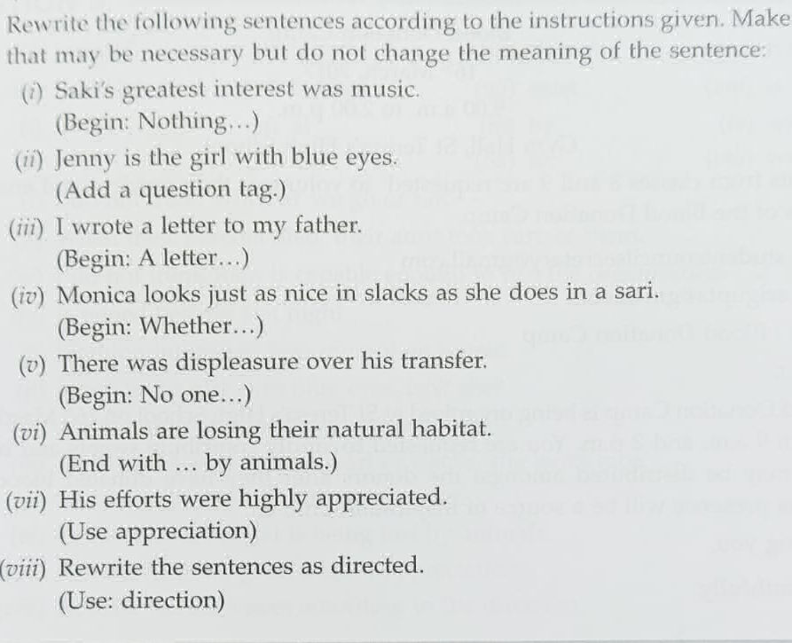 Rewrite the following sentences according to | StudyX