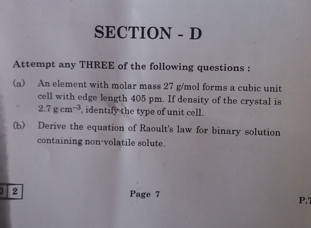 (a) An element with molar mass 27 g/mol | StudyX
